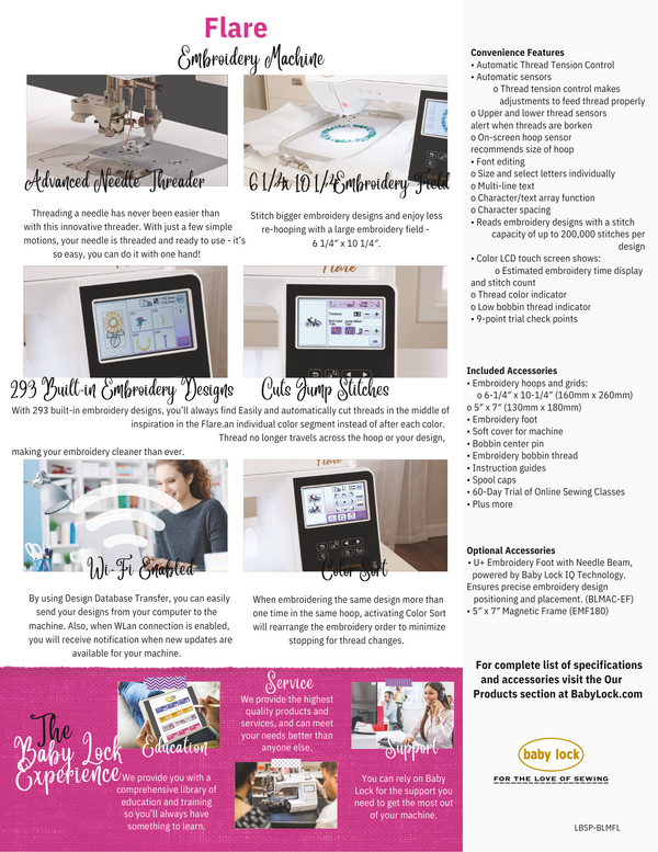 Baby Lock Flare WiFi Enabled Embroidery Machine – Leabu Sewing Center